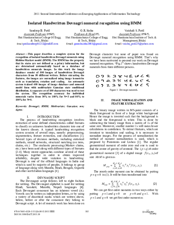 Pdf Isolated Handwritten Devnagri Numeral Recognition Using Hmm