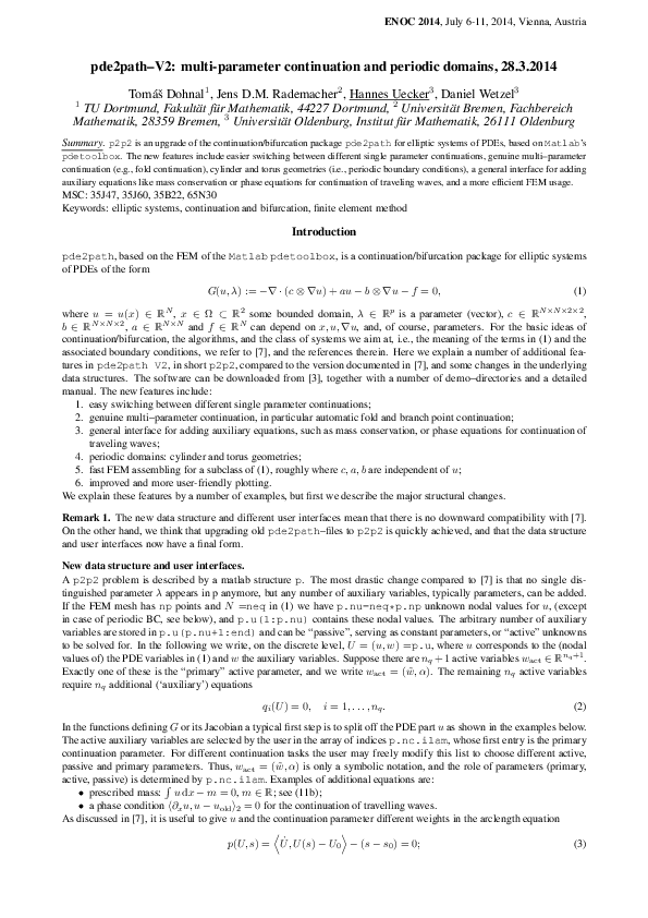 (PDF) pde2path-version 2.0: faster FEM, multi-parameter continuation, nonlinear boundary ...