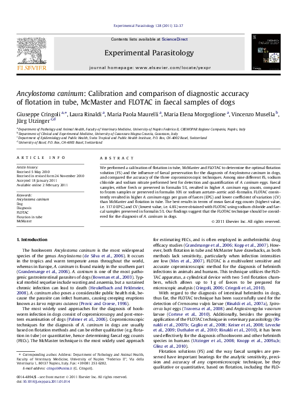 (PDF) Ancylostoma caninum: Calibration and comparison of diagnostic ...