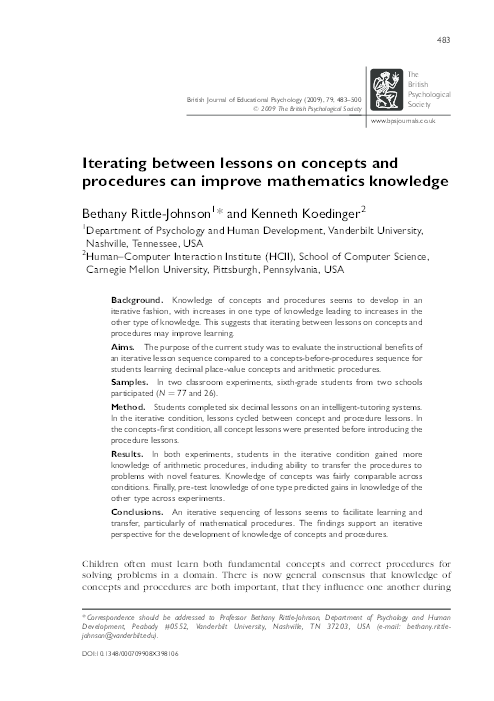 (PDF) Comparing Instructional Strategies for Integrating Conceptual and Procedural Knowledge ...