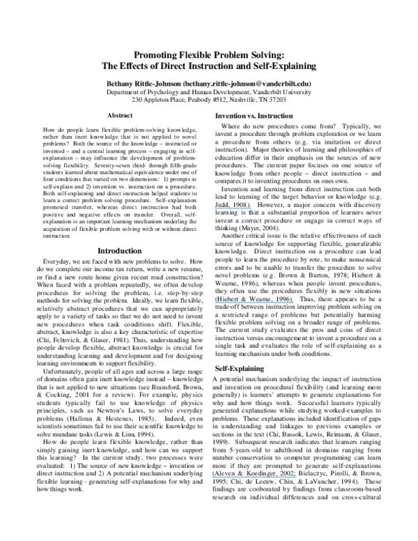 (PDF) Promoting flexible problem solving: The effects of direct ...