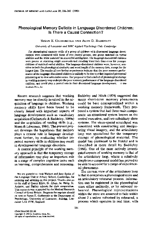 (PDF) Phonological memory deficits in language disordered children: Is ...