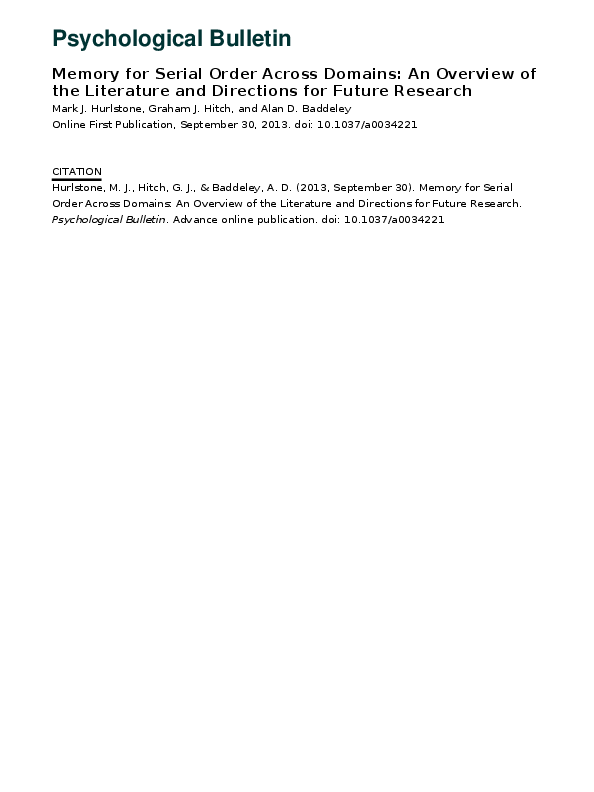 (PDF) Memory for serial order across domains: An overview of the ...