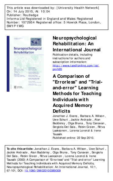Pdf A Comparison Of Errorless And Trial And Error Learning Methods For Teaching