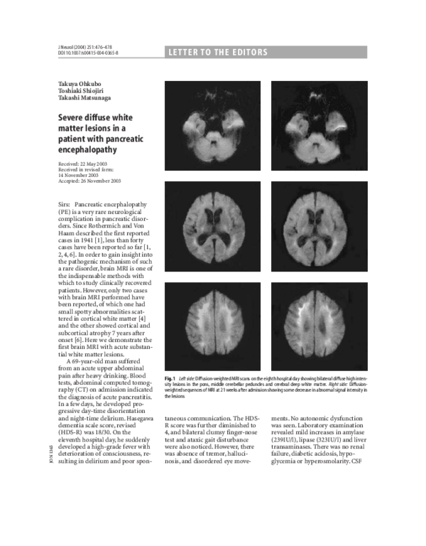 (PDF) Severe diffuse white matter lesions in a patient with pancreatic ...