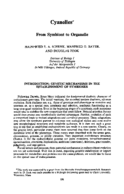 (PDF) Cyanelles : From Symbiont to Organelle