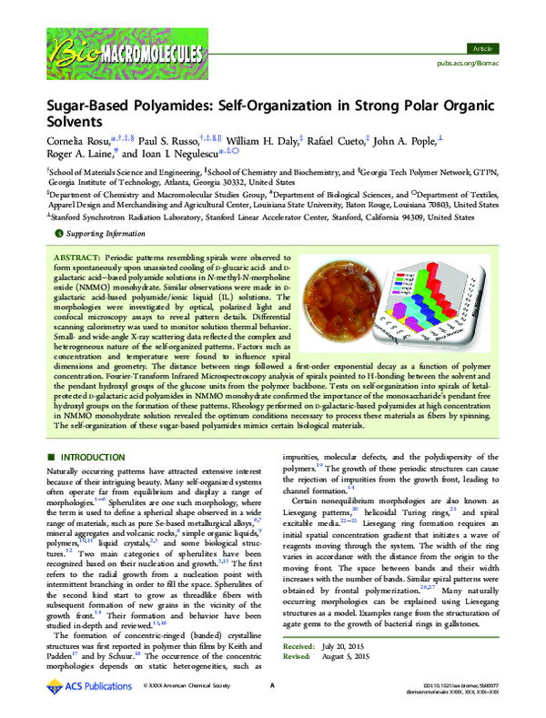 (PDF) Sugar-Based Polyamides: Self-Organization in Strong Polar Organic ...