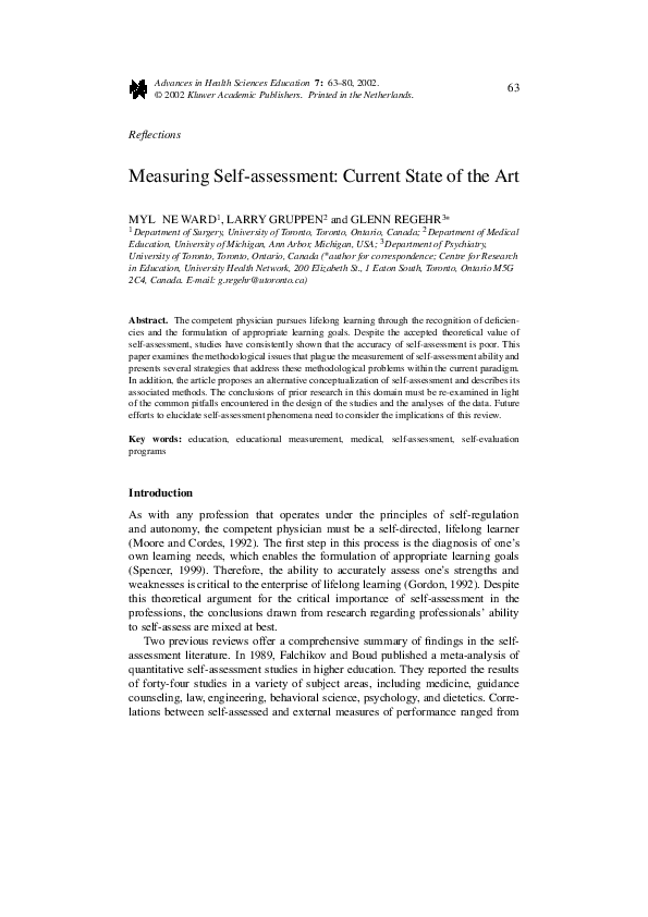 (PDF) Measuring self-assessment: Current state of the art