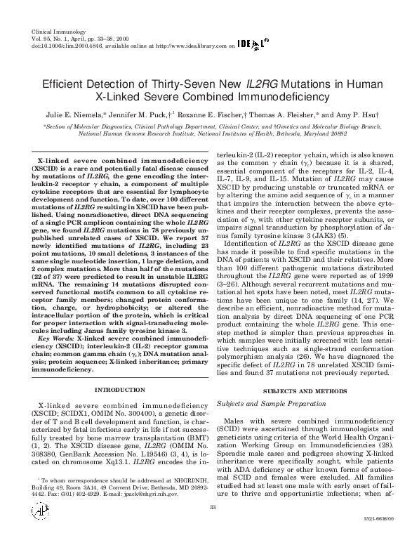 (PDF) Efficient Detection of Thirty-Seven New IL2RG Mutations in Human ...