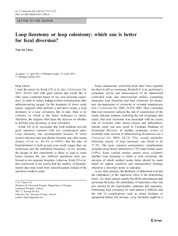 (PDF) Loop ileostomy or loop colostomy: which one is better for fecal ...