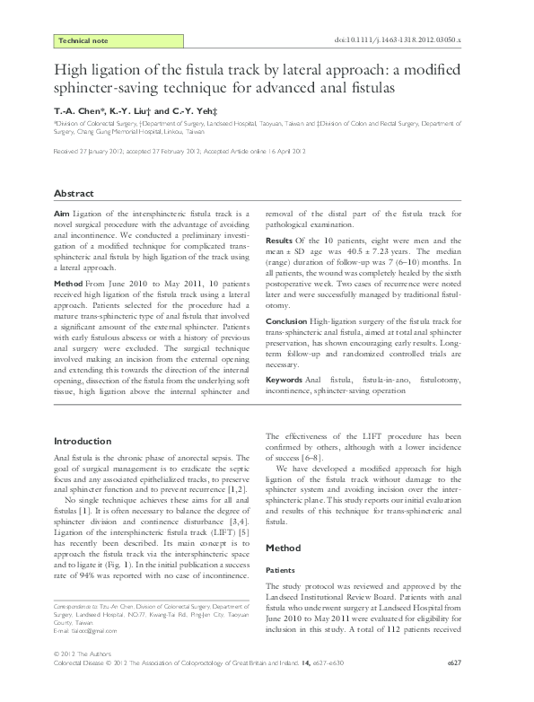 (PDF) High ligation of the fistula track by lateral approach: a ...