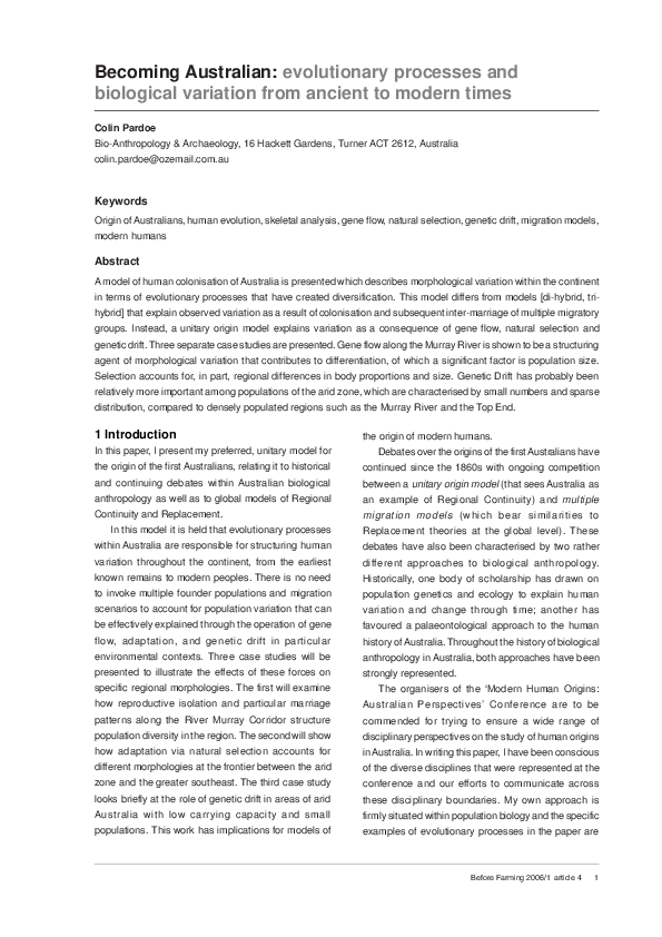(PDF) Becoming Australian: evolutionary processes and biological ...