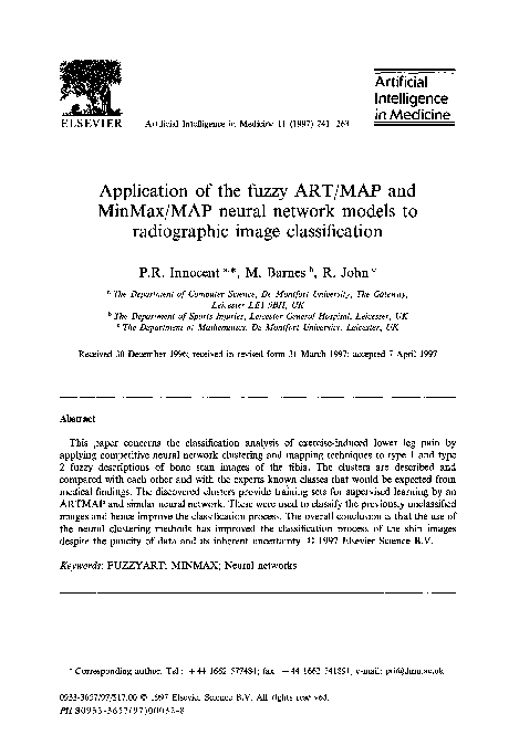 (PDF) Application of the fuzzy ART/MAP and MinMax/MAP neural network models to radiographic ...