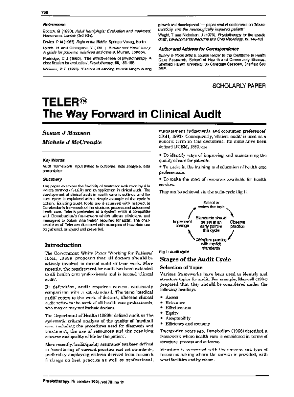 (PDF) Teler™ The Way Forward in Clinical Audit | Susan Mawson ...