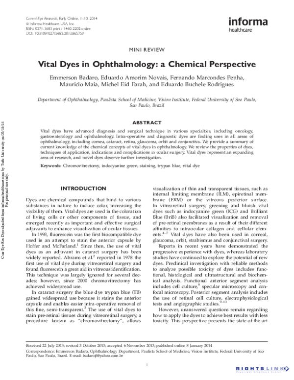 (PDF) Vital Dyes in Ophthalmology: a Chemical Perspective