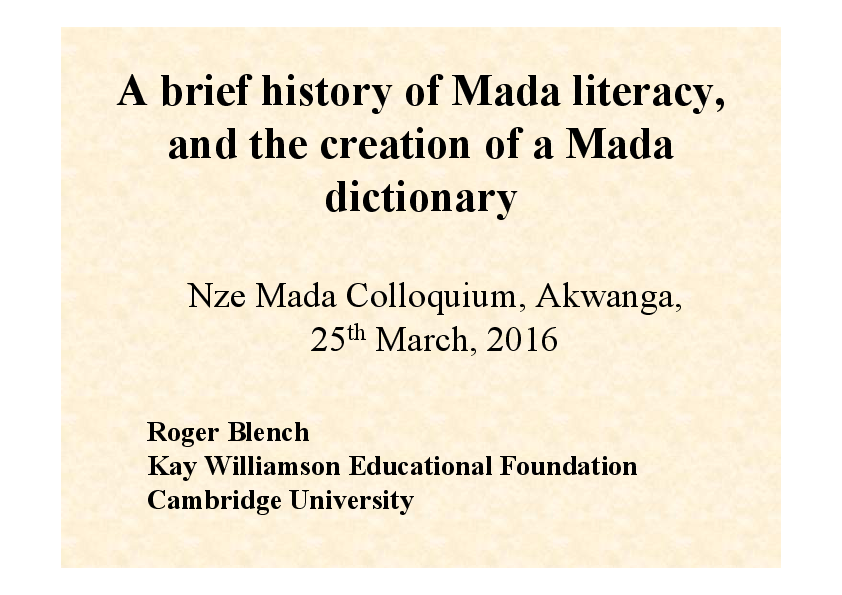 (PDF) A brief history of Mada literacy, and the creation of a Mada ...