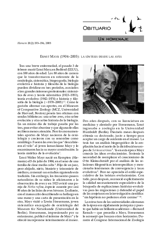 ERNST MAYR (1904–2005): LA SÍNTESIS DESDE LAS AVES