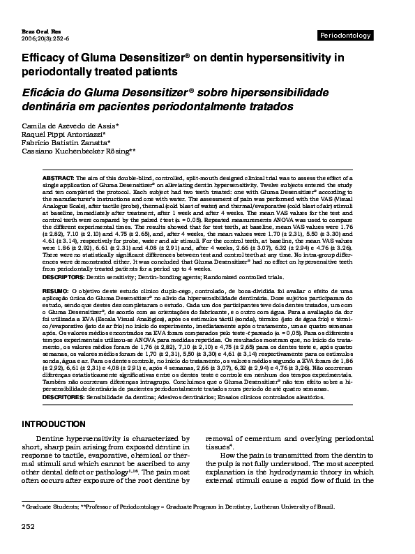 (PDF) Efficacy of Gluma Desensitizer® on dentin hypersensitivity in ...