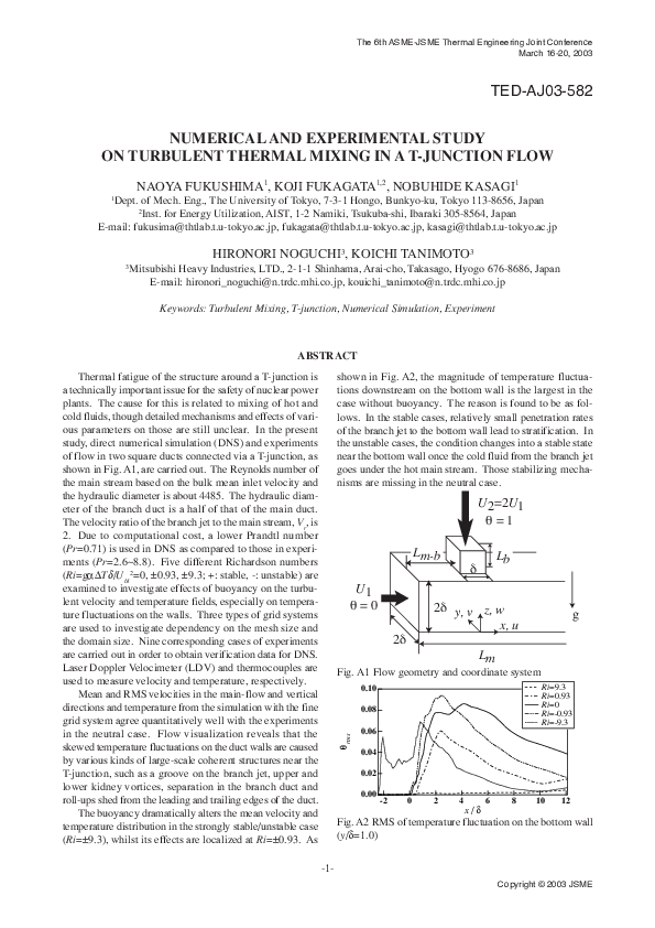 (PDF) Numerical and experimental study on turbulent thermal mixing in a T-junction flow