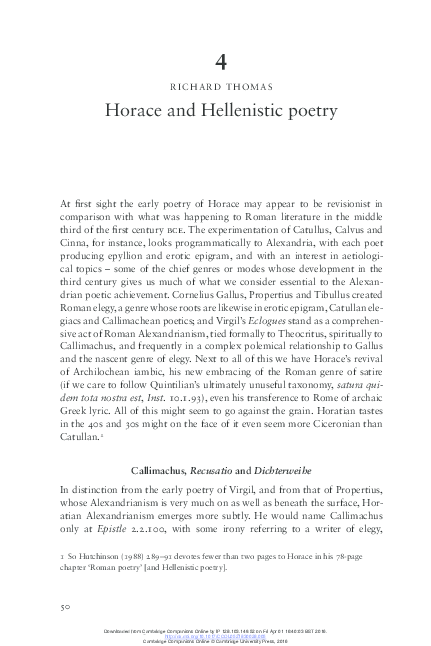 (PDF) Horace and Hellenistic Poetry