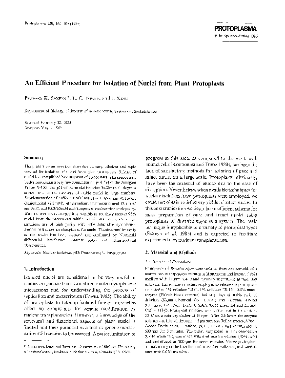(PDF) An efficient procedure for isolation of nuclei from plant protoplasts