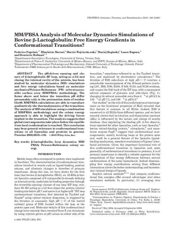 (PDF) MM/PBSA analysis of molecular dynamics simulations of bovine β ...