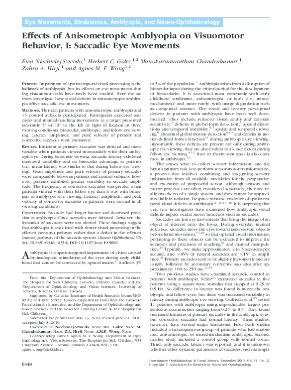 (PDF) Effects of Strabismic Amblyopia and Strabismus without Amblyopia on Visuomotor Behavior, I ...