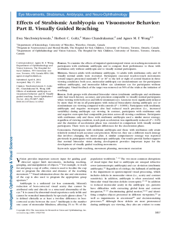 (PDF) Effects of strabismic amblyopia on visuomotor behavior: part II. Visually guided reaching