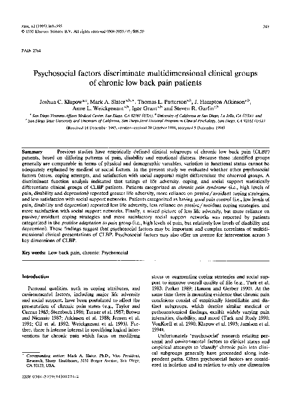 (PDF) Psychosocial factors discriminate multidimensional clinical ...