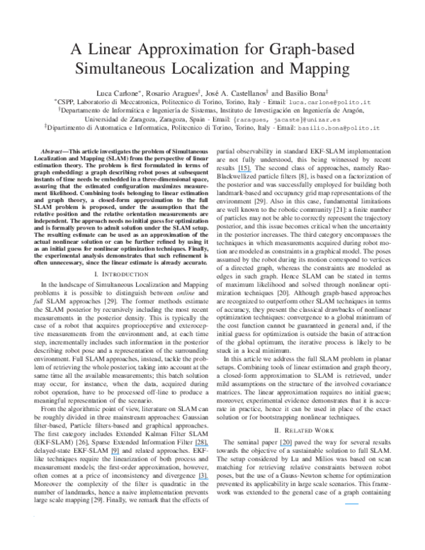 (PDF) A Linear Approximation for Graph-based Simultaneous Localization and Mapping