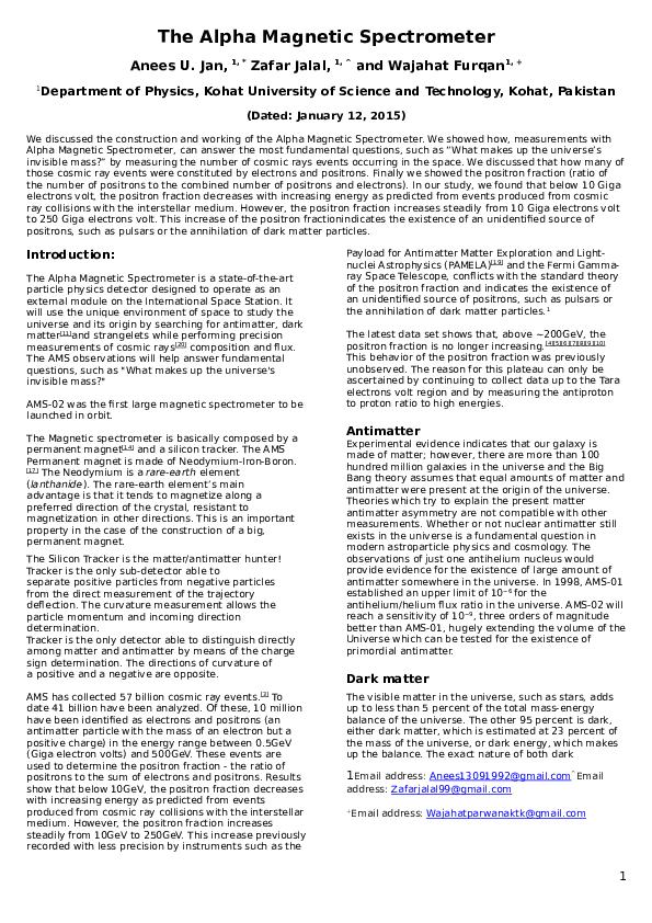 (DOC) Alpha Magnetic Spectromrter