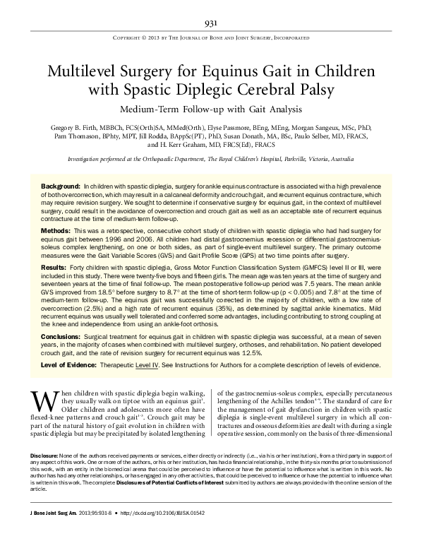 (PDF) Multilevel Surgery for Equinus Gait in Children with Spastic ...