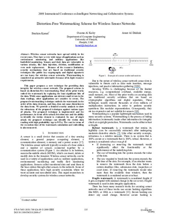 (PDF) Distortion-Free Watermarking Scheme for Wireless Sensor Networks