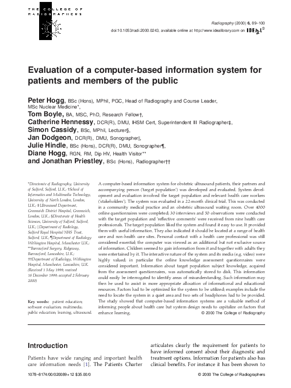 (PDF) Evaluation of a computer-based information system for patients ...