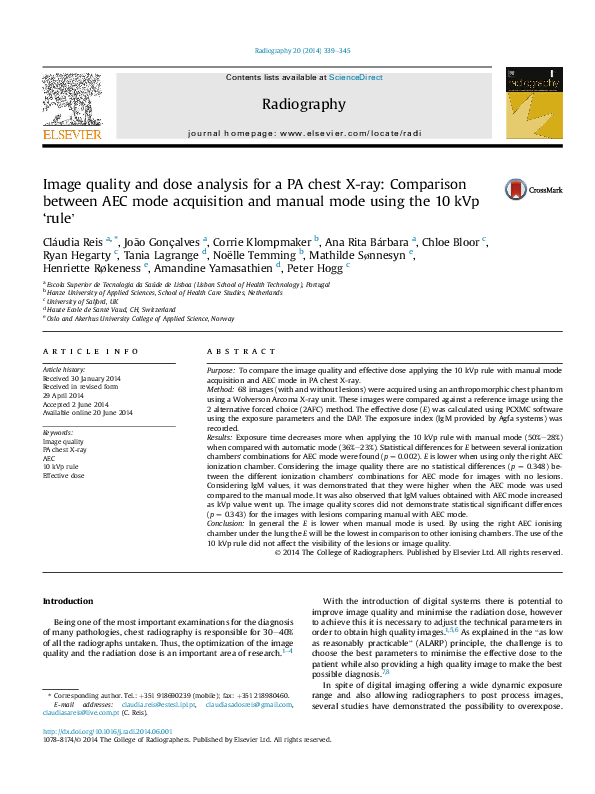 (PDF) Image quality and dose analysis for a PA chest X-ray: Comparison ...