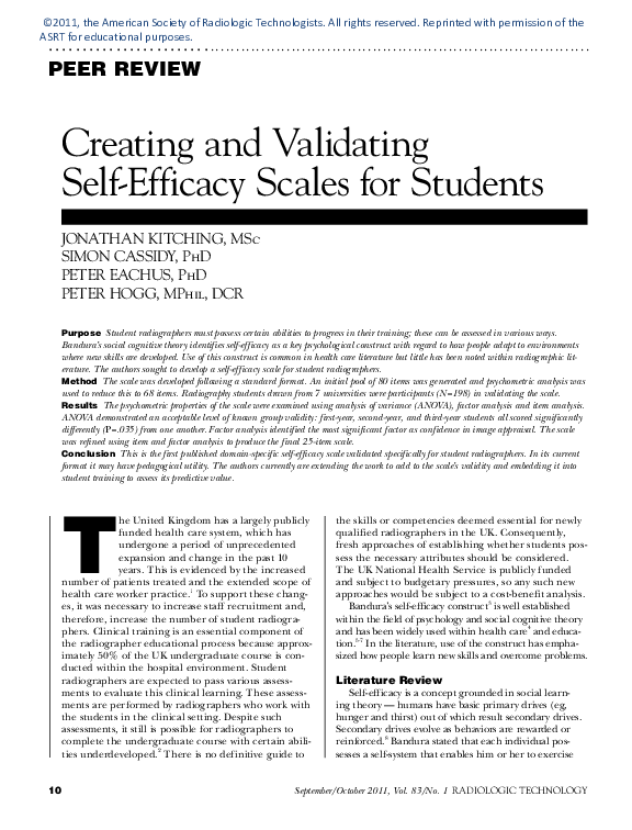 (PDF) Creating and validating self-efficacy scales for students