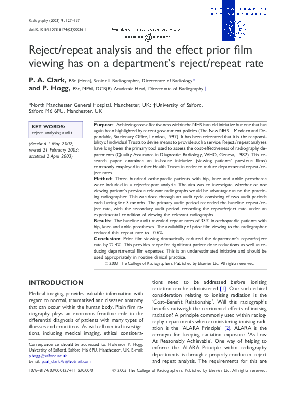 (PDF) Reject/repeat analysis and the effect prior film viewing has on a ...