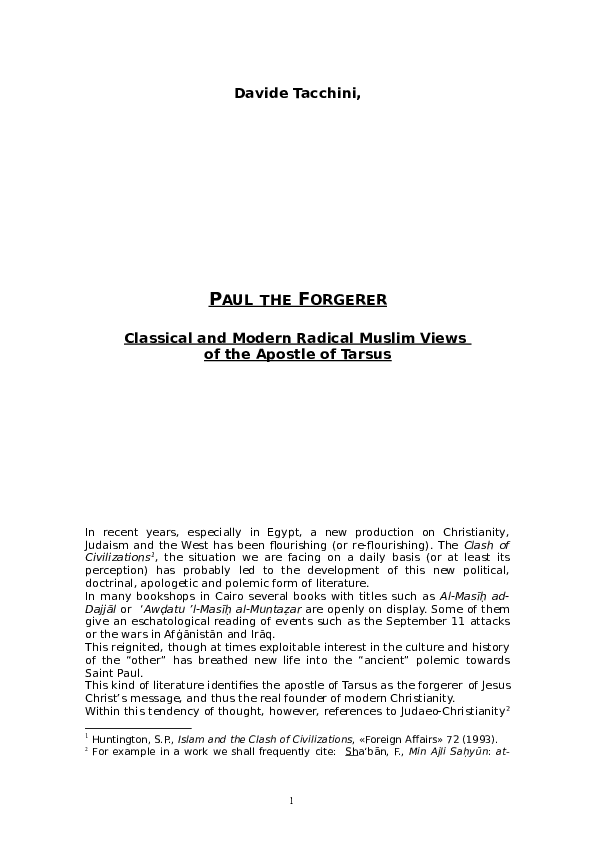 (DOC) Paul the Forgerer Classical and Modern Radical Muslim Views of ...