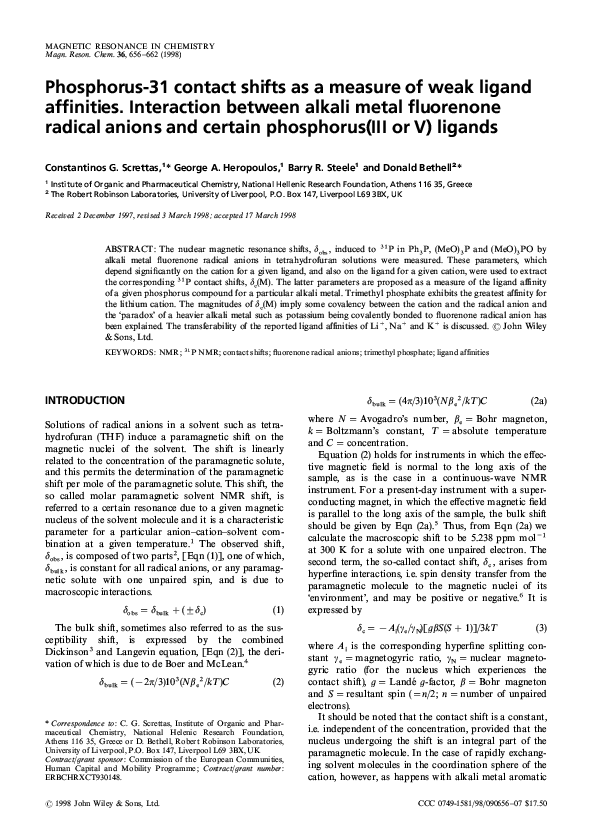 (PDF) 31P NMR Shifts for Weak Ligand Affinities