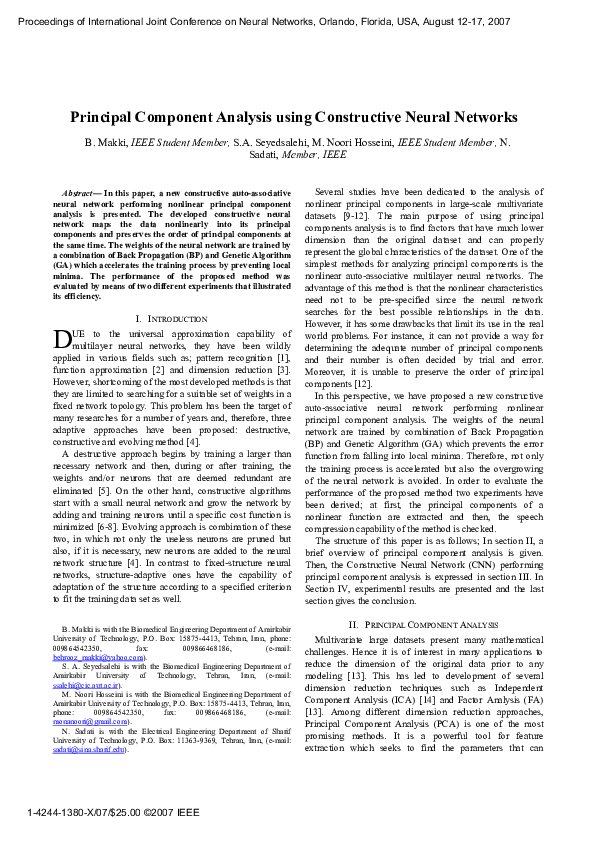 (PDF) Principal Component Analysis using Constructive Neural Networks