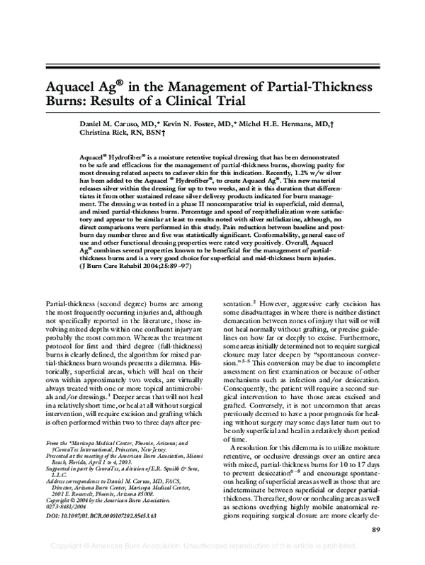 (PDF) Aquacel Ag?? in the Management of Partial-Thickness Burns: Results of a Clinical Trial ...