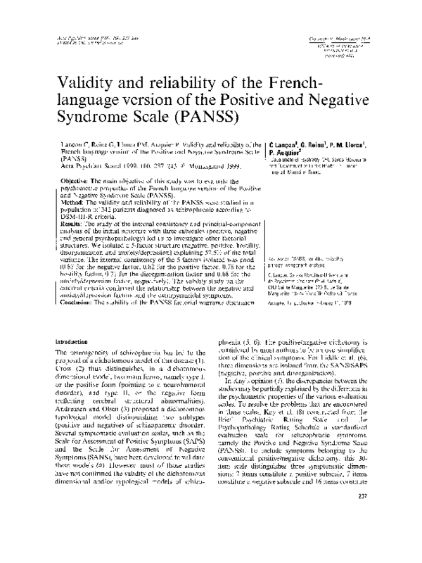 (PDF) Validity and reliability of the French-language version of the ...