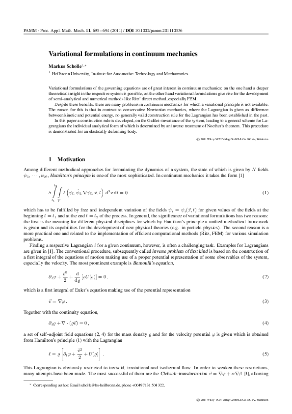 (PDF) Variational formulations in continuum mechanics