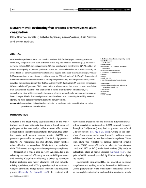 (PDF) NOM removal: evaluating five process alternatives to alum coagulation