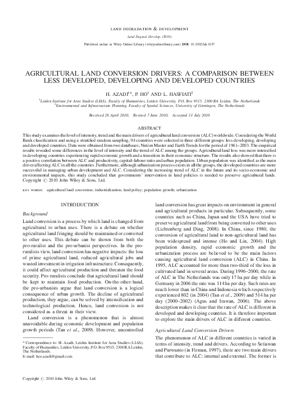 (PDF) Agricultural land conversion drivers: A comparison between less ...