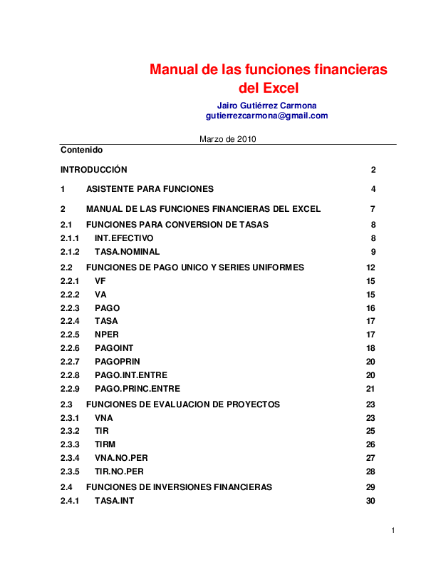 (PDF) Manual de las funciones financieras del Excel