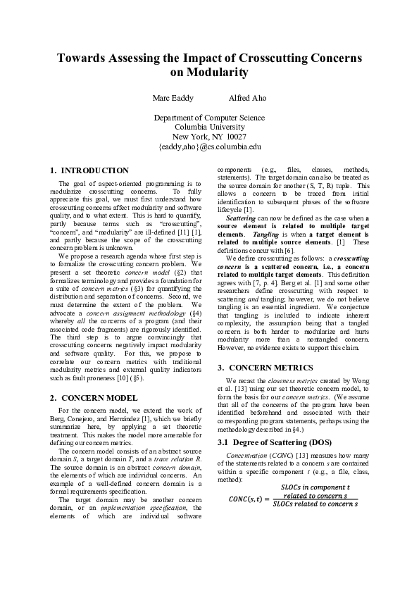 (PDF) Towards assessing the impact of crosscutting concerns on modularity