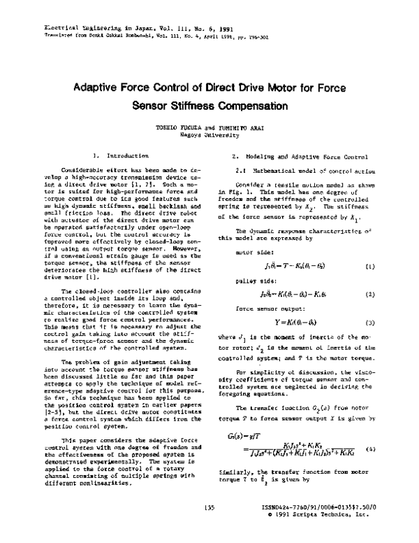 (PDF) Adaptive force control of direct drive motor for force sensor ...