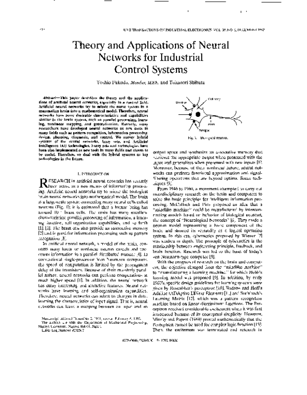 (PDF) Theory and applications of neural networks for industrial control ...