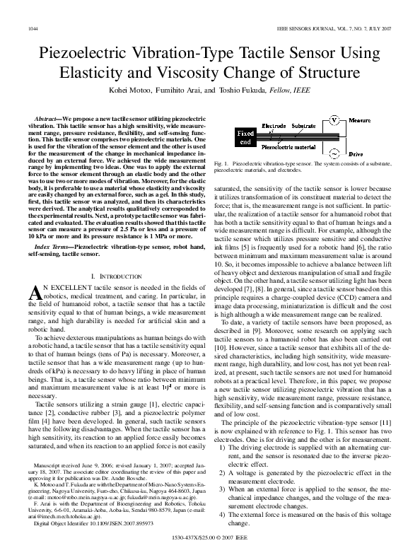 (PDF) Piezoelectric Vibration-Type Tactile Sensor Using Elasticity and ...